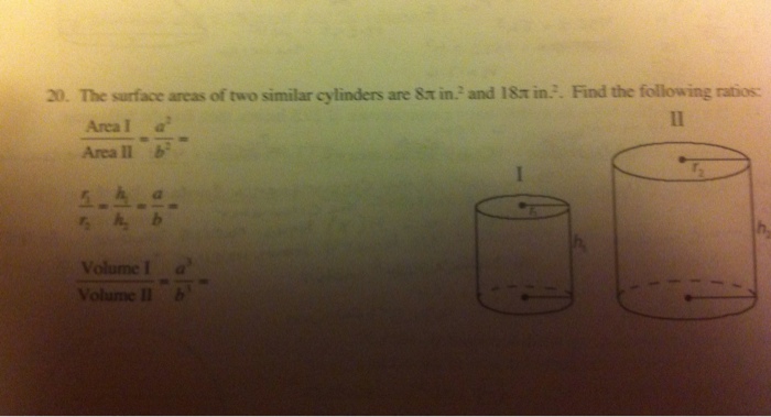 Solved The surface areas of two similar cylinders are 8 pi | Chegg.com