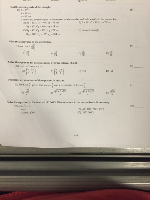 Solved Find the missing parts of the triangle. A = 27 | Chegg.com