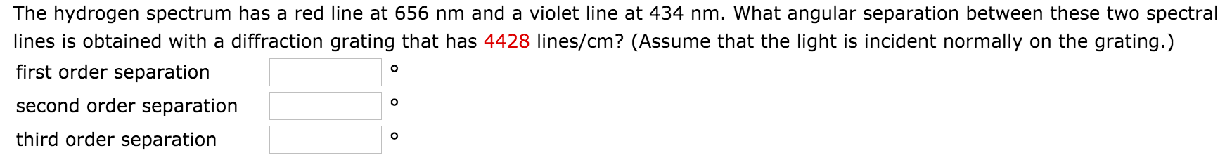 Solved The hydrogen spectrum has a red line at 656 nm and a | Chegg.com
