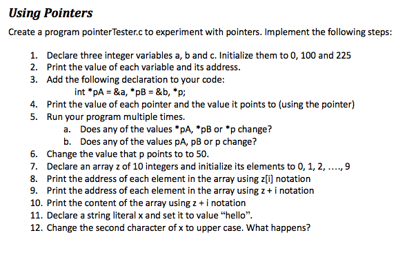 Solved Create a program pointer Tester's to experiment with | Chegg.com