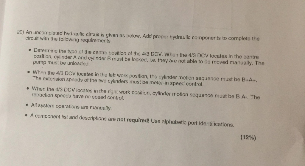 20) An uncompleted hydraulic circuit is given as | Chegg.com