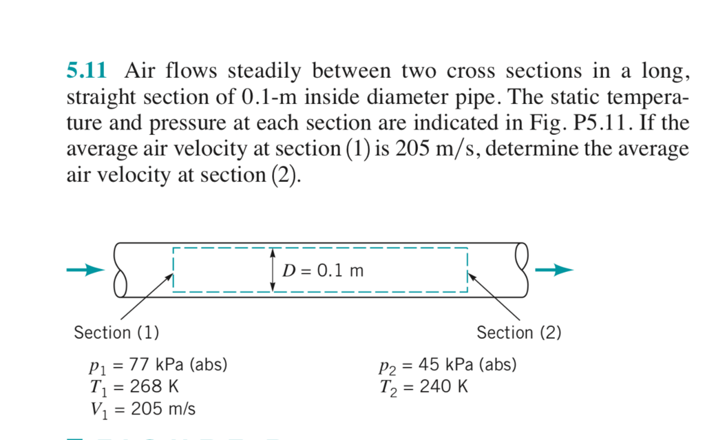 Solved 5.11 Air flows steadily between two cross sections in | Chegg.com