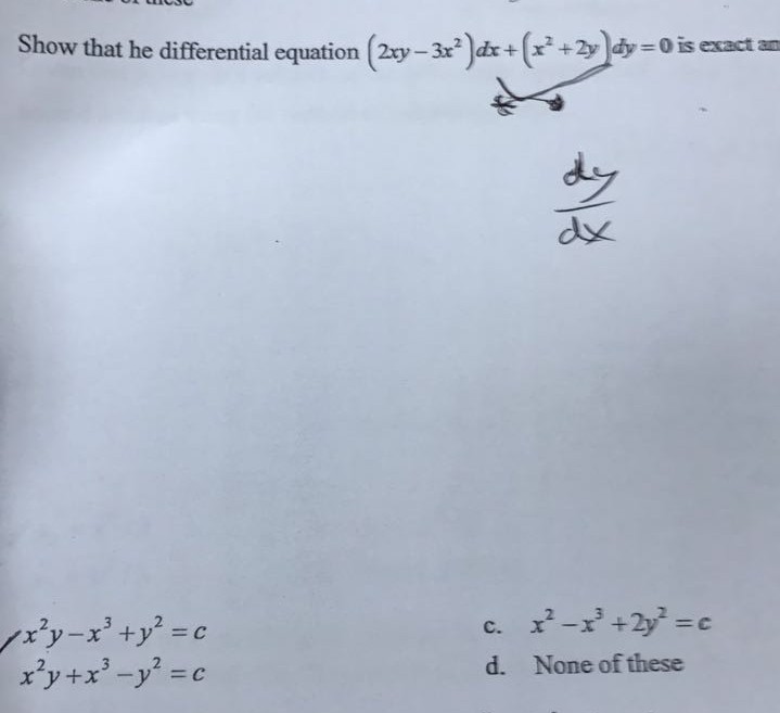Solved Show that he differential equation (2y-3x^2)dx + (x^2 | Chegg.com