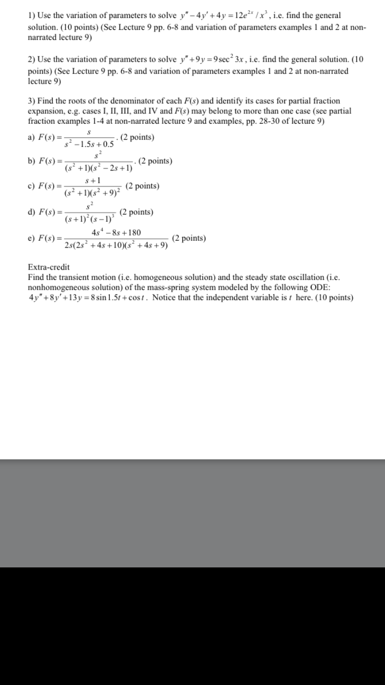 Solved 1 Use The Variation Of Parameters To Solve Y