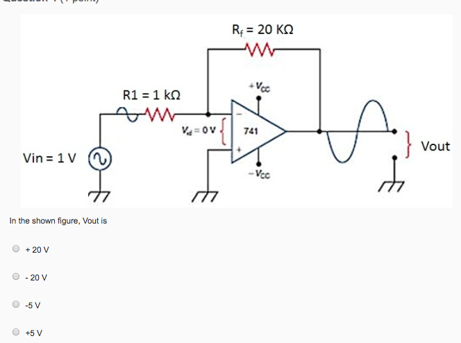 Solved ?? Vout Vin 1 V In the shown figure, Vout is +20 V | Chegg.com