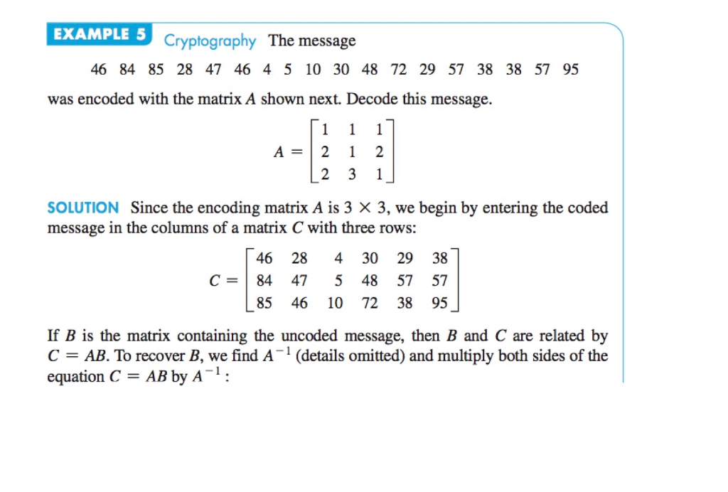 Solved EXAMPLE 5 Cryptography The message 46 84 85 28 47 46 | Chegg.com