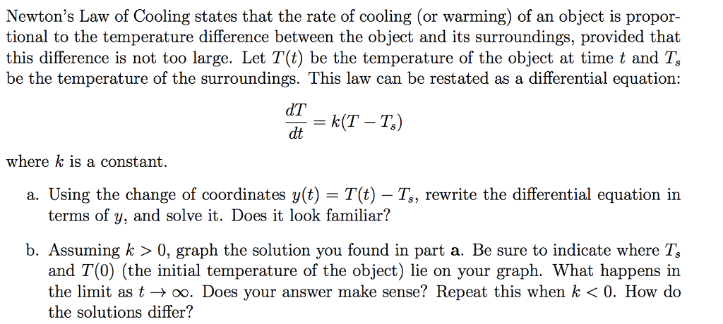 Solved Newton's Law of Cooling states that the rate of | Chegg.com