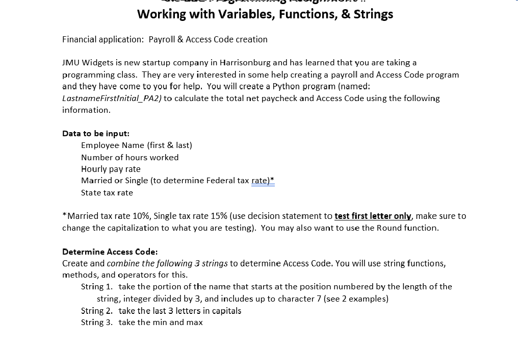 Solved Working With Variables Functions And Strings