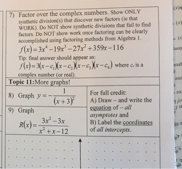 Solved Factor over the complex numbers. Show ONLY synthetic | Chegg.com