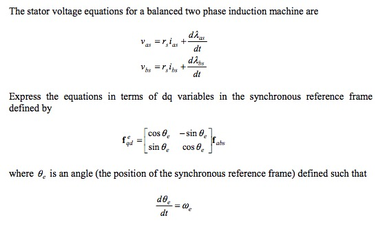 Solved The stator voltage equations for a balanced two phase | Chegg.com