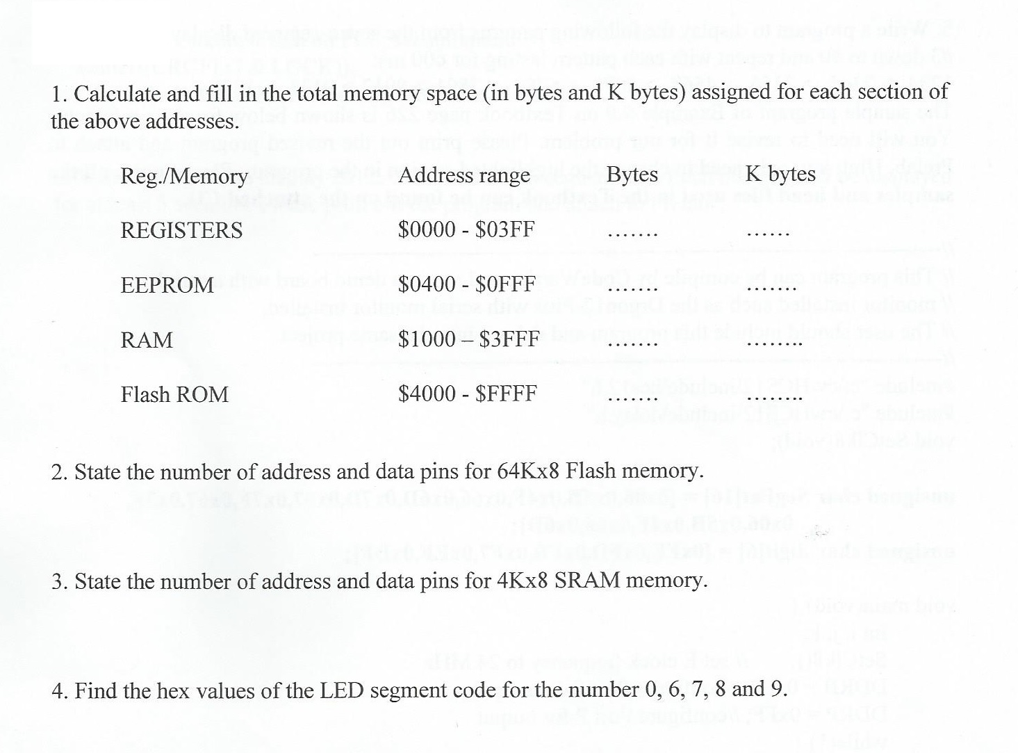 Solved Calculate and fill in the total memory space (in | Chegg.com