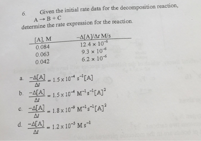 Solved Given the initial rate data for the decomposition | Chegg.com