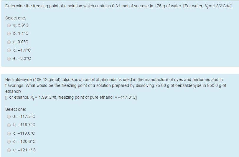 Solved Determine the freezing point of a solution which | Chegg.com