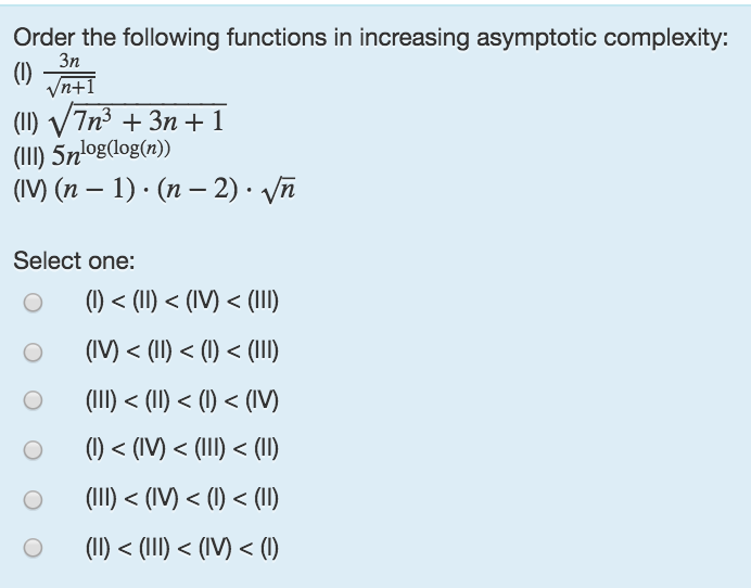 Solved Order the following functions in increasing | Chegg.com