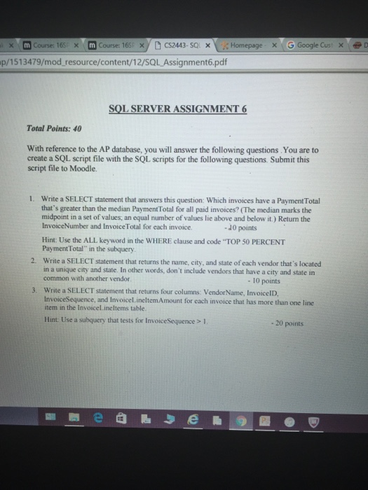 Solved With Reference To The Ap Database You Will Answer 