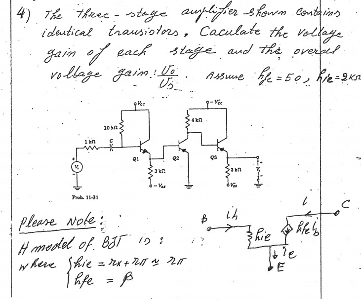 Solved The three-stage amplifier shown contains identical | Chegg.com Solved The three-stage amplifier shown contains identical | Chegg.com