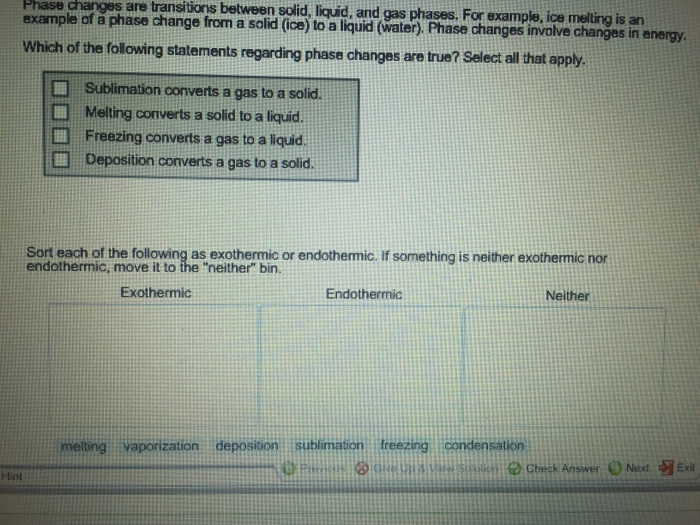 Solved Phase changes are transitions between solid, liquid, | Chegg.com