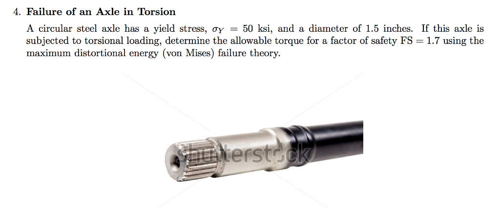 Solved Failure of an Axle in Torsion A circular steel axle | Chegg.com
