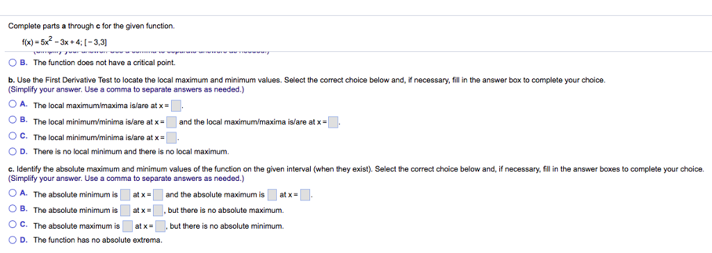 Solved Complete parts a through c for the given function. | Chegg.com
