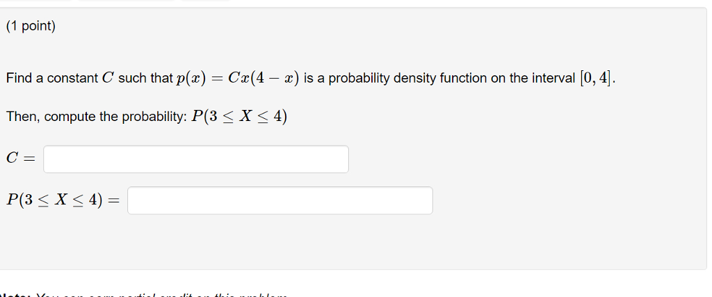Solved Find a constant C such that p(x) = Cx(4 - x) is a | Chegg.com