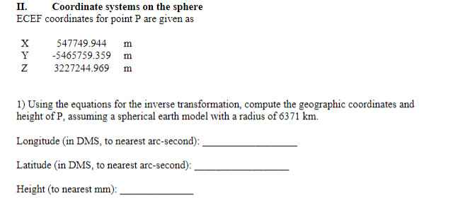 Solved Coordinate systems on the sphere ECEF coordinates | Chegg.com