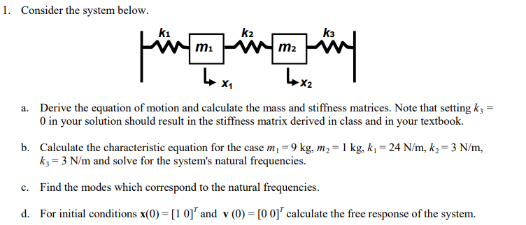Solved I. Consider the system below m1 m2 a. Derive the | Chegg.com