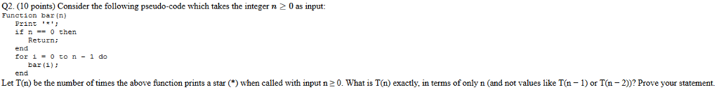 Solved Q2 10 Points Consider The Following Pseudo Code 
