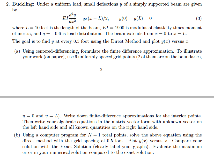 Solved Buckling: Under a uniform load, small deflections y | Chegg.com