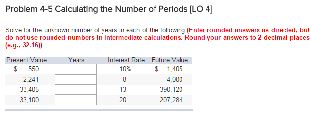 Solved Problem 4-5 Calculating the Number of Periods LO 4] | Chegg.com