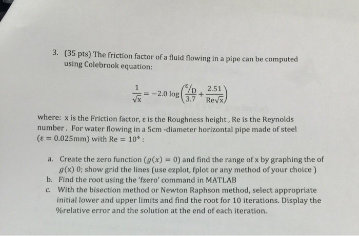 Solved s) The friction factor of a fluid flowing in a pipe | Chegg.com