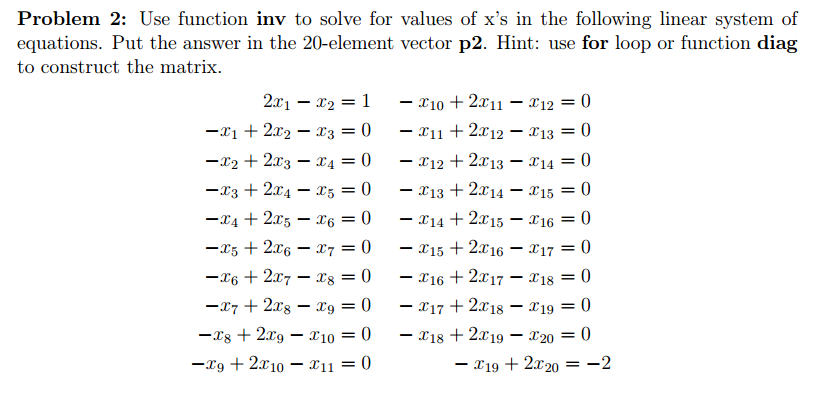 Solved Use function inv to solve for values of x's in the | Chegg.com