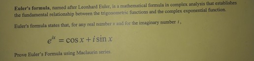 Solved Euler's formula, named after Leonhard Euler, is a | Chegg.com