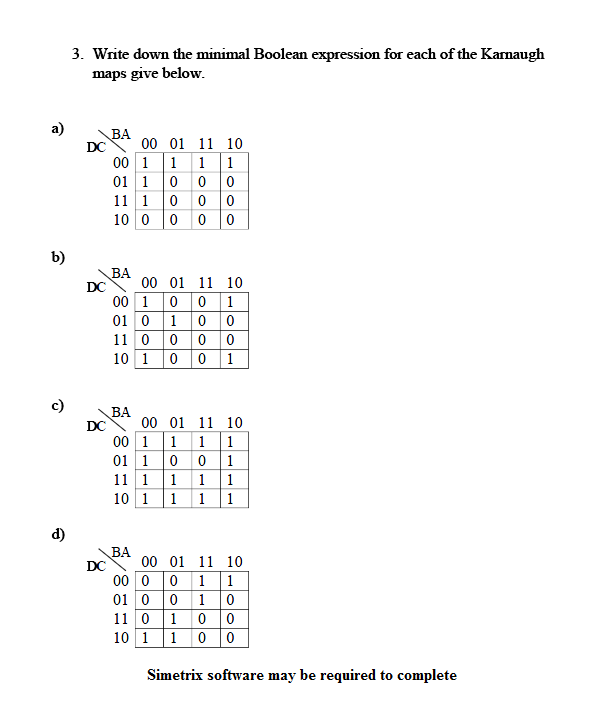 Solved Write Down The Minimal Boolean Expression For Each Of 9135
