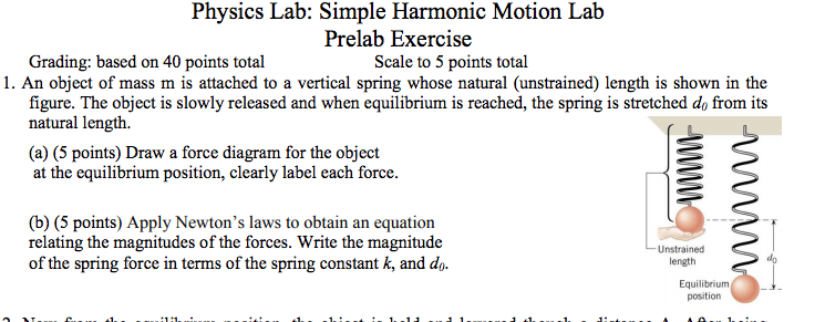 Solved Physics Lab: Simple Harmonic Motion Lalb Prelab | Chegg.com