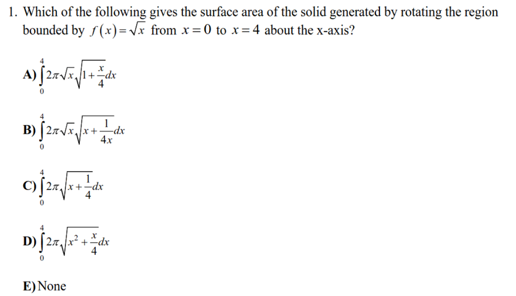 Solved Which of the following gives the surface area of the | Chegg.com
