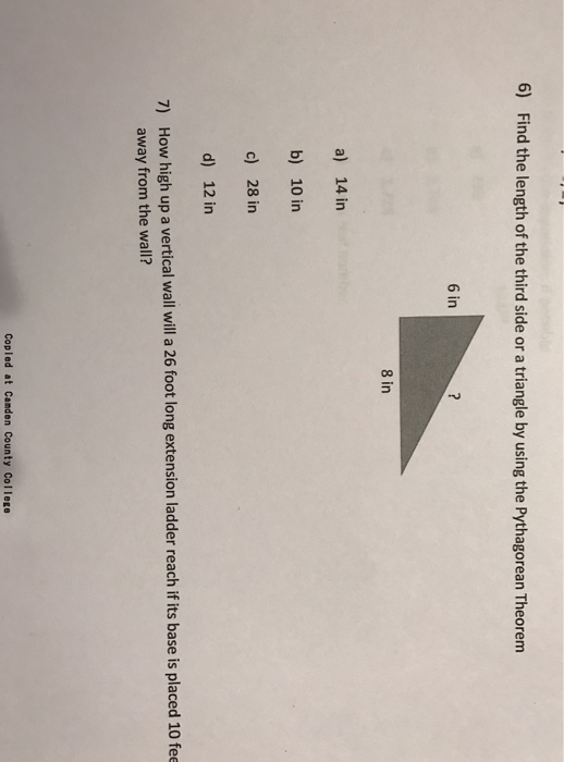 Solved 6) Find the length of the third side or a triangle by | Chegg.com