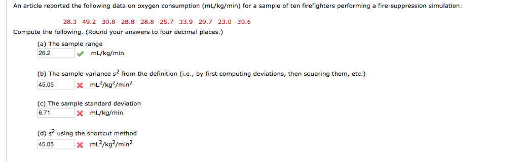 Solved An article reported the following data on oxygen | Chegg.com
