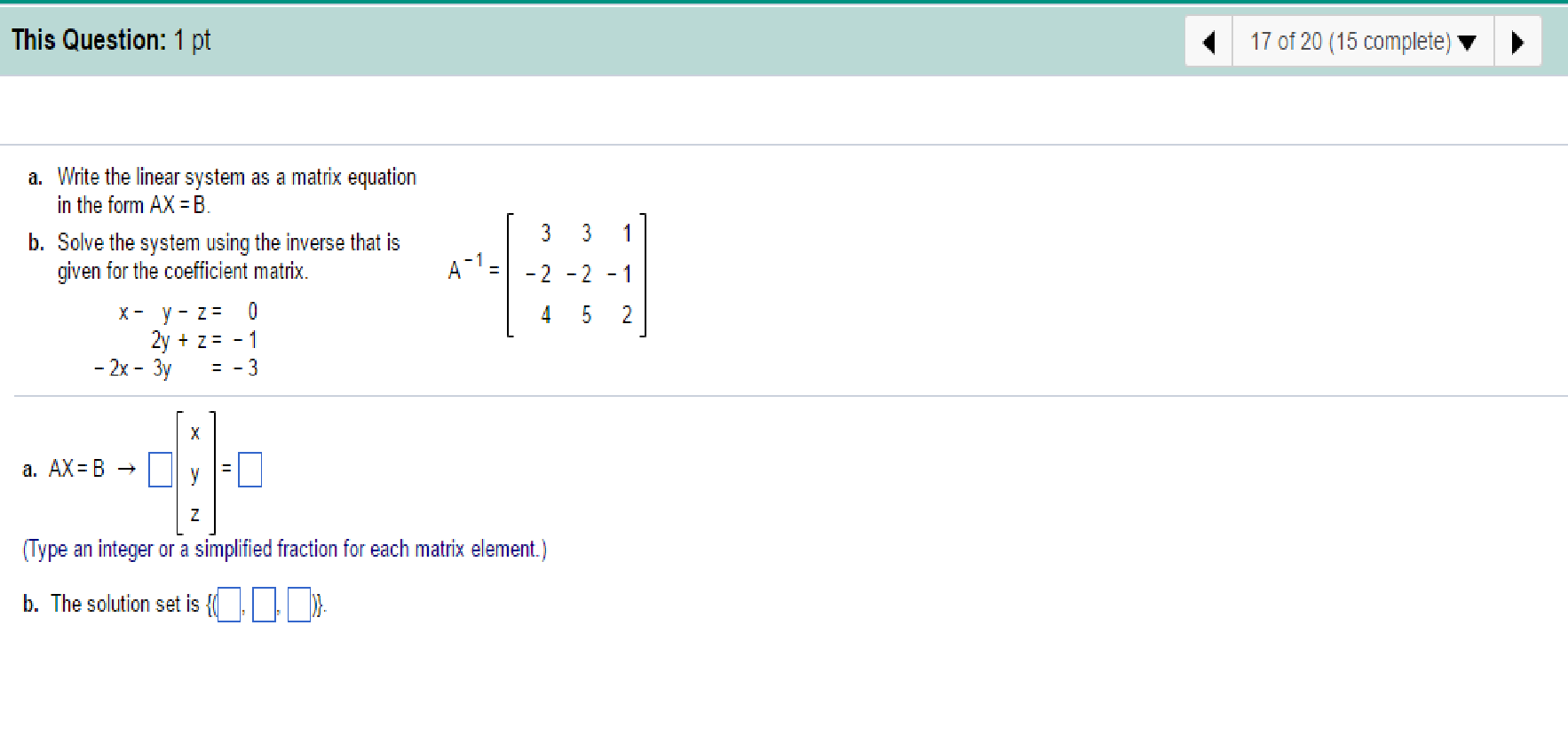 Solved Write the linear system as a matrix equation in the | Chegg.com