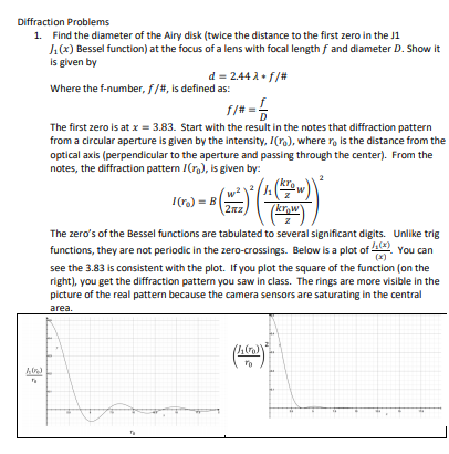 Diffraction Problems 1. Find the diameter of the Airy | Chegg.com