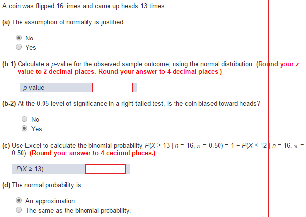 Solved A coin was flipped 16 times and came up heads 13 | Chegg.com