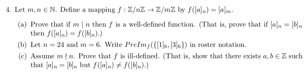 Solved 4. Let m,n fine a mapping /m (a) Prove that if m I n | Chegg.com