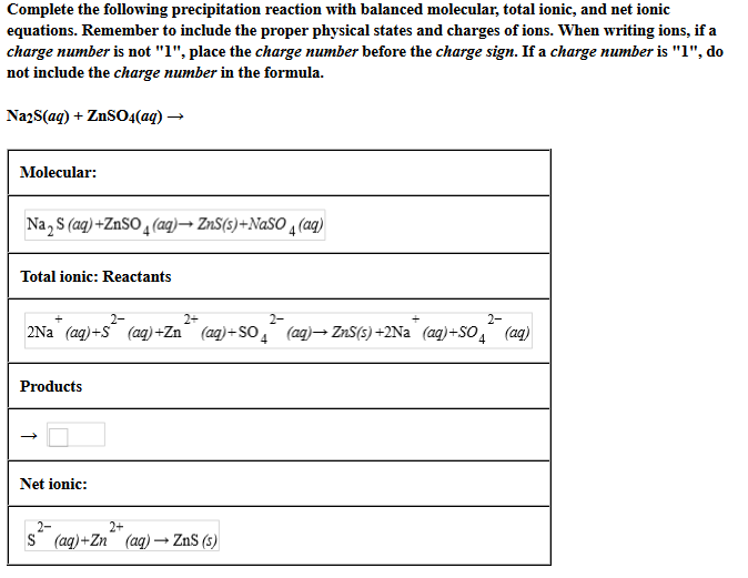 Solved Complete the following precipitation reaction with | Chegg.com