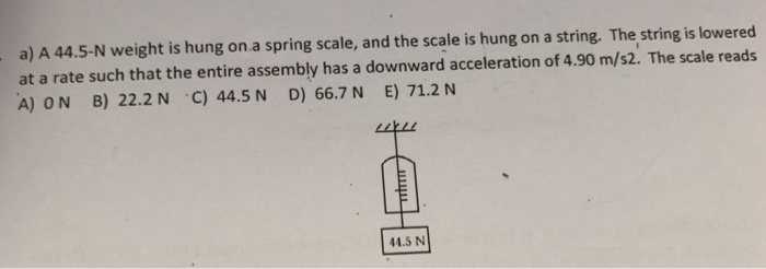 Solved A 44 5-N weight is hung on a spring scale, and the | Chegg.com