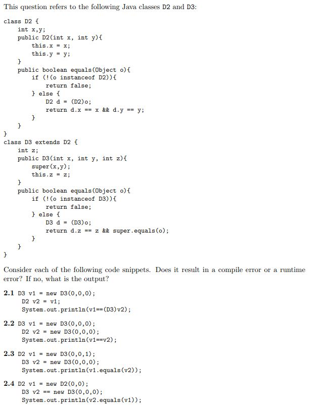 Solved This question refers to the following Java classes D2 | Chegg.com
