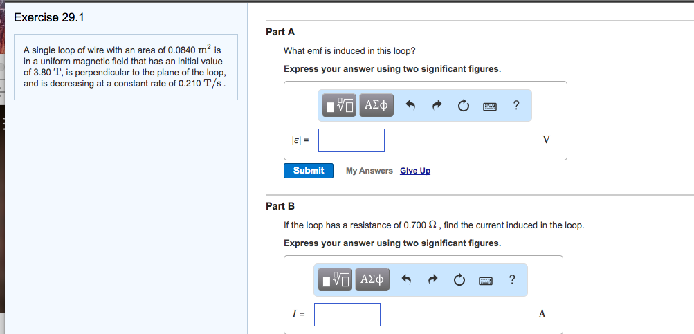 Solved Exercise 29.1 Part A A single loop of wire with an | Chegg.com