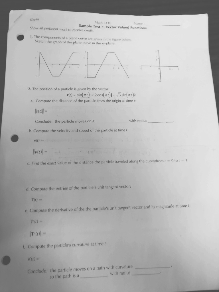 Solved 12sp18 Show all pertinent work to receive credit 1. | Chegg.com