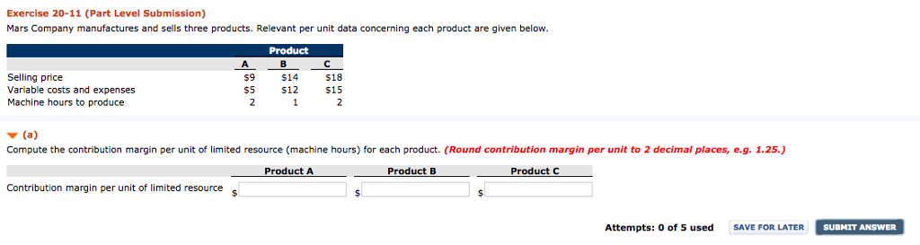 Solved Exercise 20-11 (Part Level Submission) Mars Company | Chegg.com