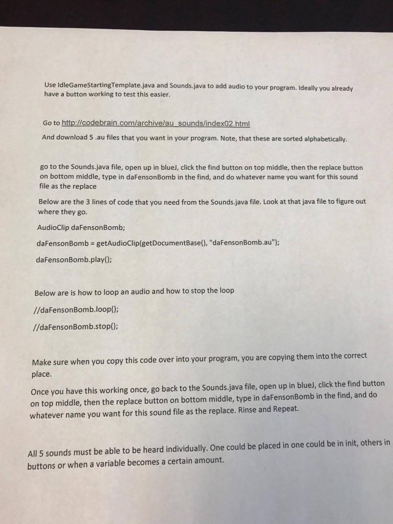 Use Idlegamestartingtemplate Jave And Sounds Java To Chegg