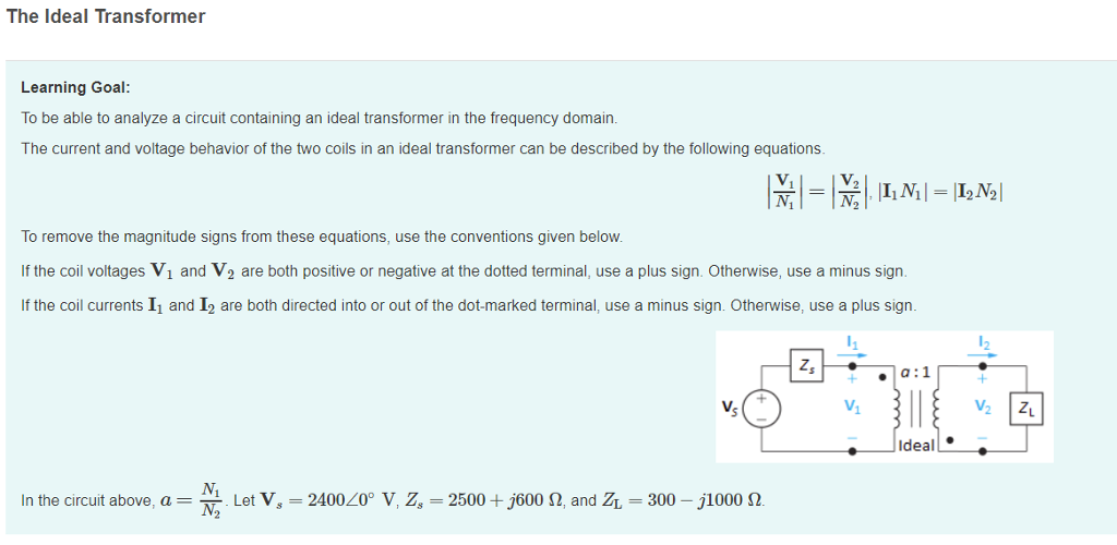 Solved The Ideal Transformer Learning Goal: To be able to | Chegg.com