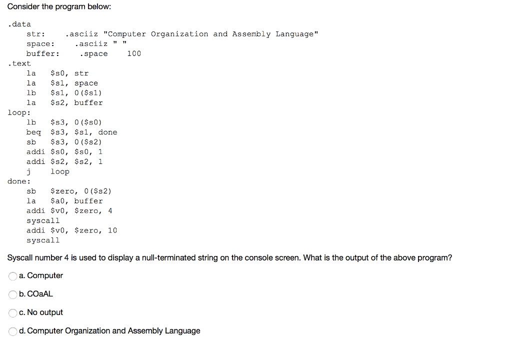 Solved Consider the program below: data str: .asciiz | Chegg.com